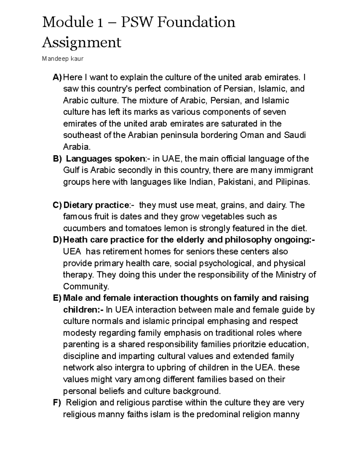 Module 1 – PSW Foundation: Cultural Insights and Practices Analysis ...