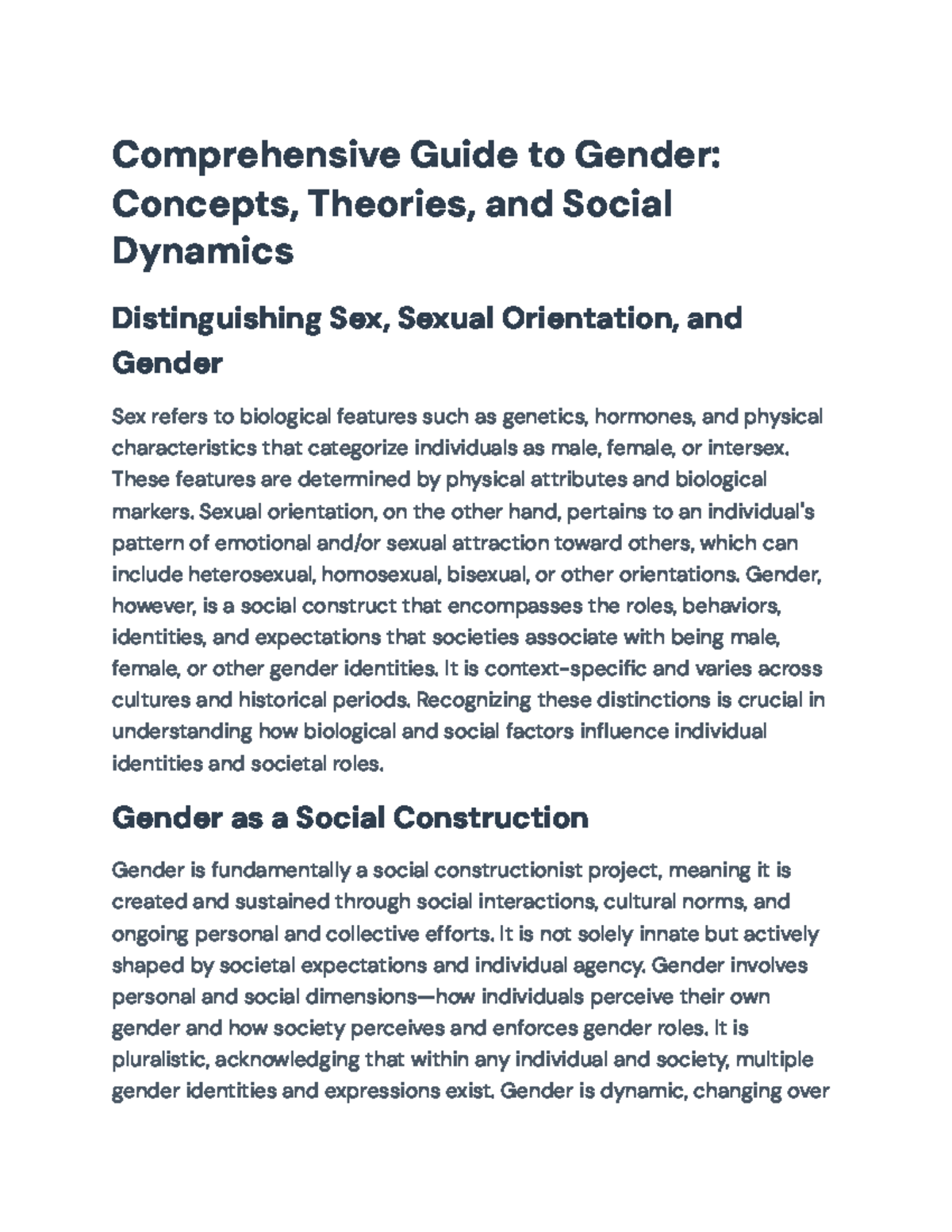 Comprehensive Gender Perspectives: Theories and Social Dynamics ...