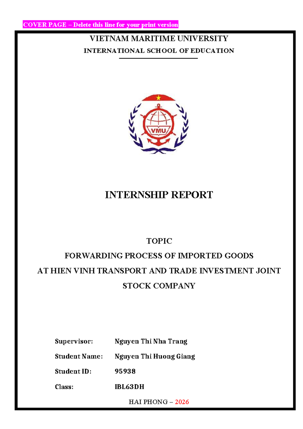 Internship Report IBL63DH: Freight Forwarding Process at Hien Vinh Co ...