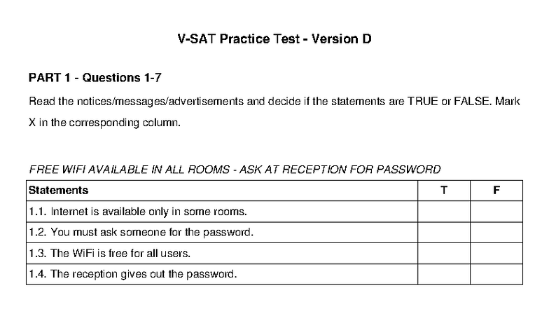 Test Version D - VSAT TIẾNG ANH Practice Questions and Answers - Studocu
