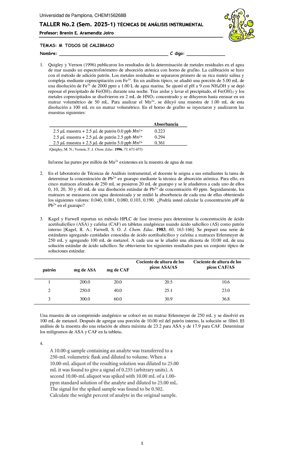 Taller No. 2: Métodos de Calibrado en CHEM156268B - Studocu