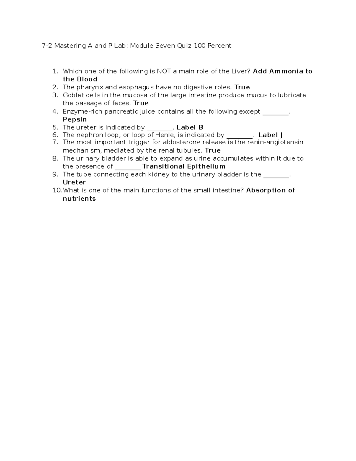 7-2 Mastering A&P Lab: Module Seven Quiz Answers and Explanations - Studocu