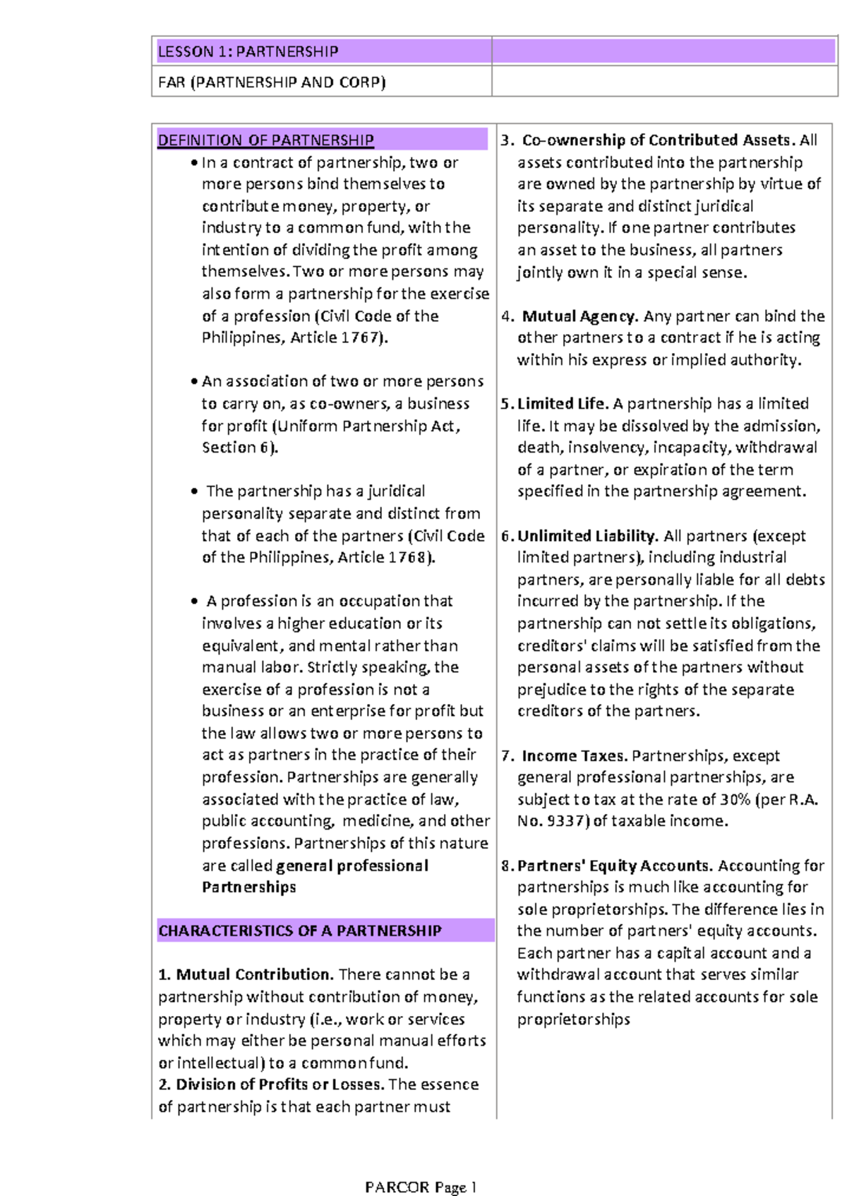 FAR 101: Partnership Overview and Key Concepts Lecture - Studocu