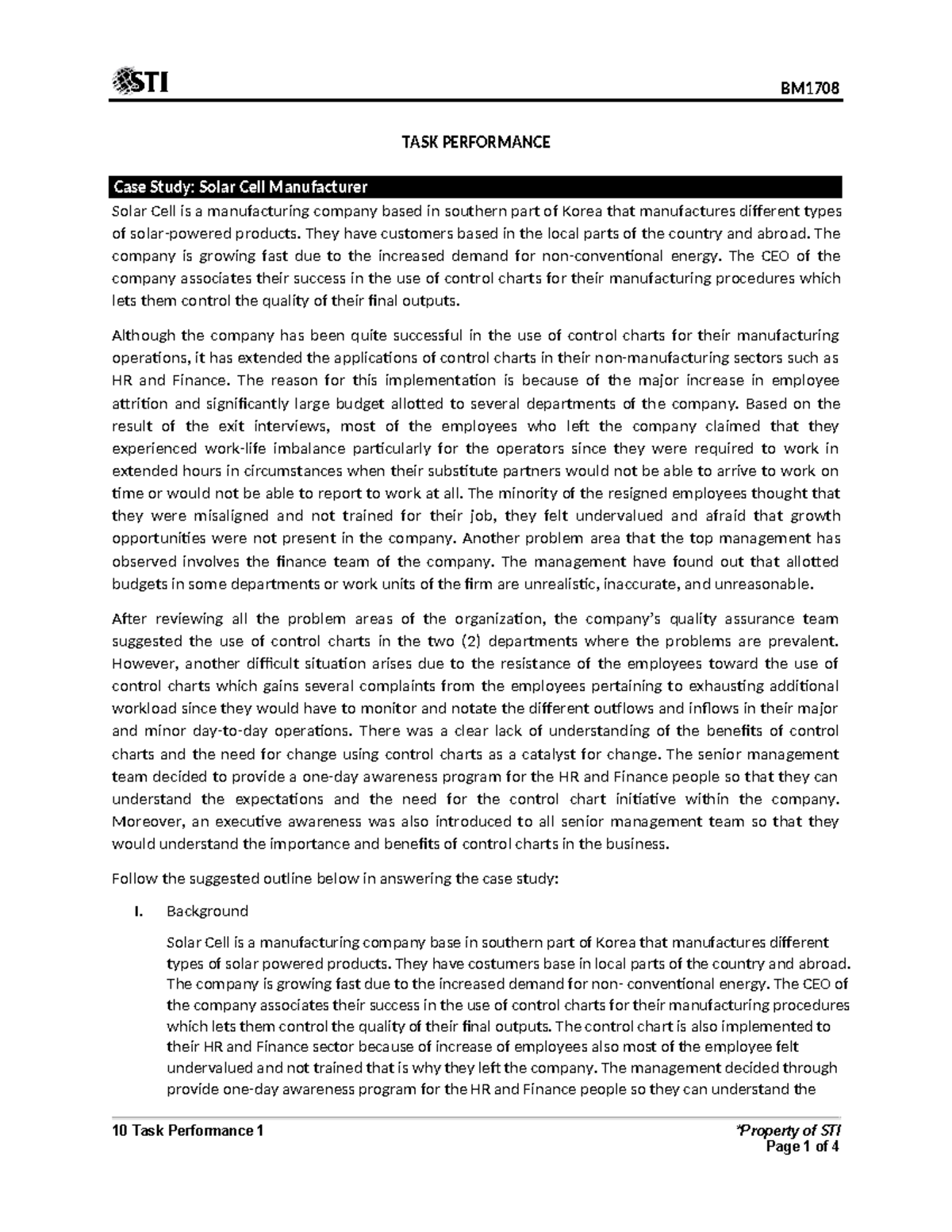 10 Task Performance 1 - TQM - 10 Task Performance 1 *Property of STI ...