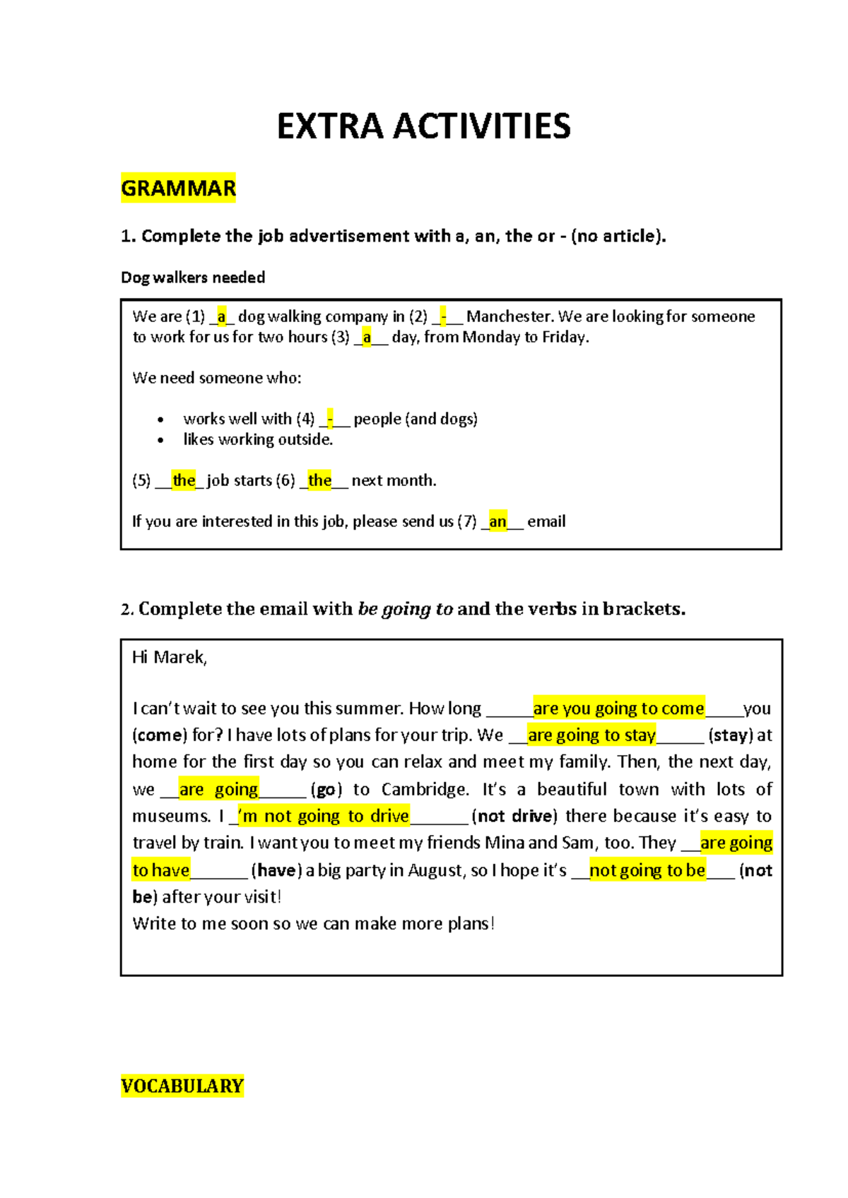 Basic 10 Assignment: Grammar, Vocabulary & Listening Activities - Studocu