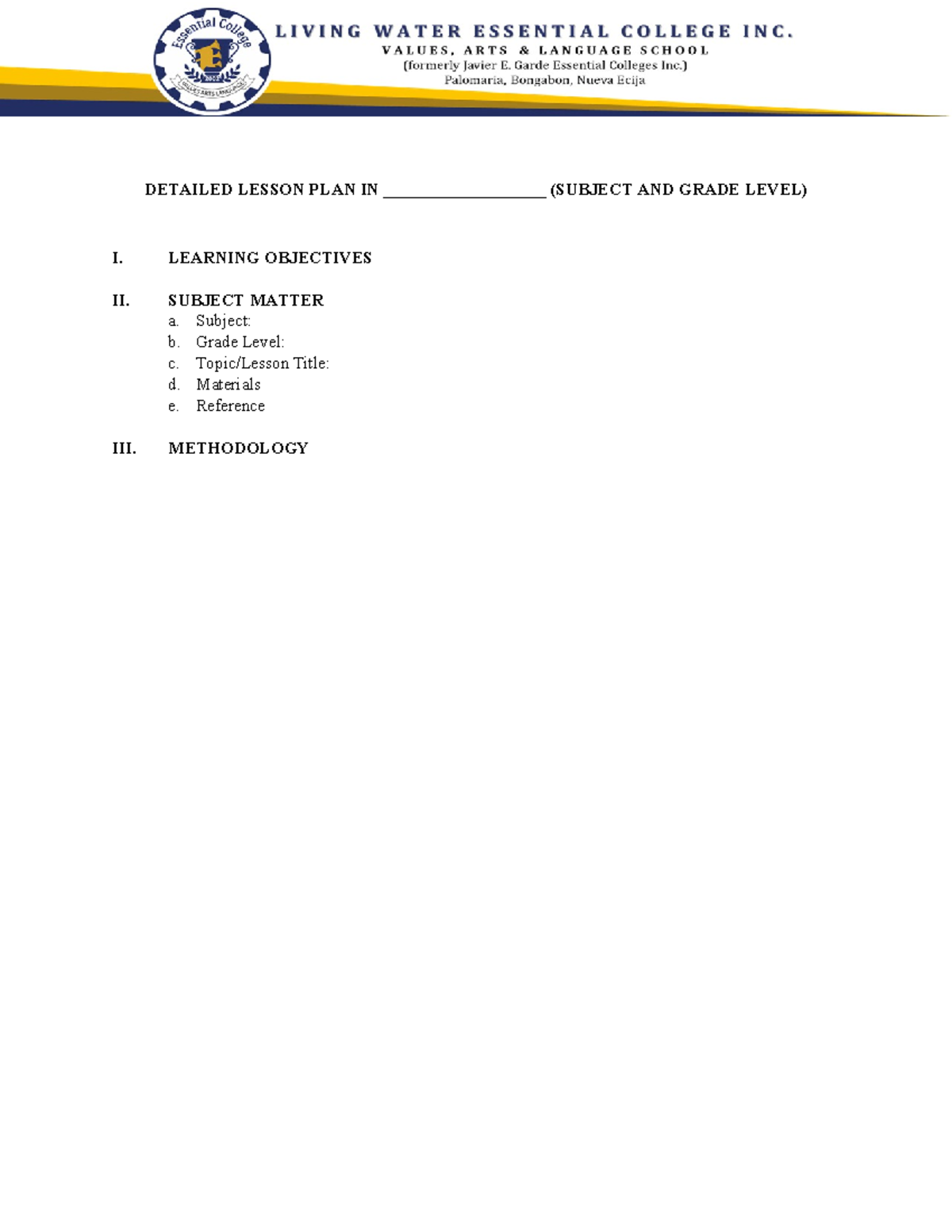 Detailed Lesson Plan Format for Teaching Strategies 2024 - Studocu