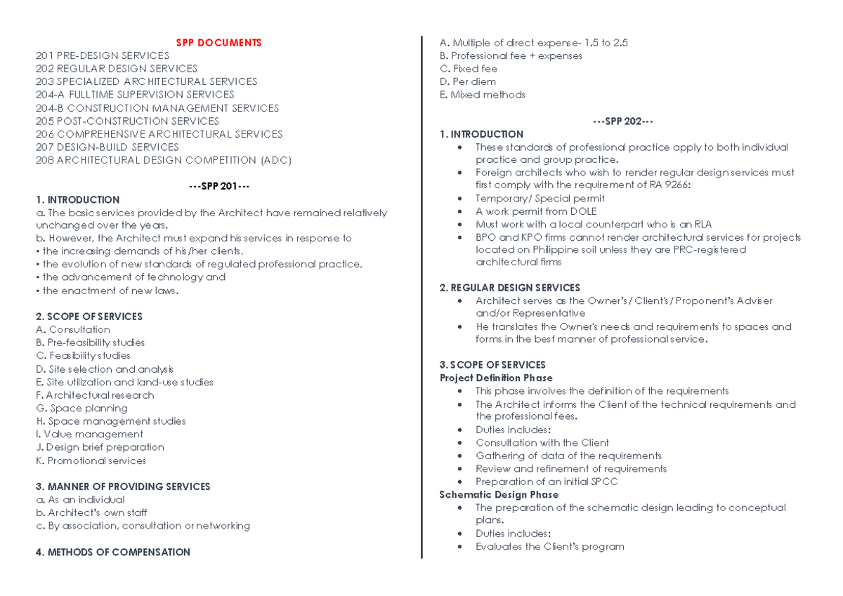 SPP Comprehensive Architectural Services Overview and Guidelines - Studocu