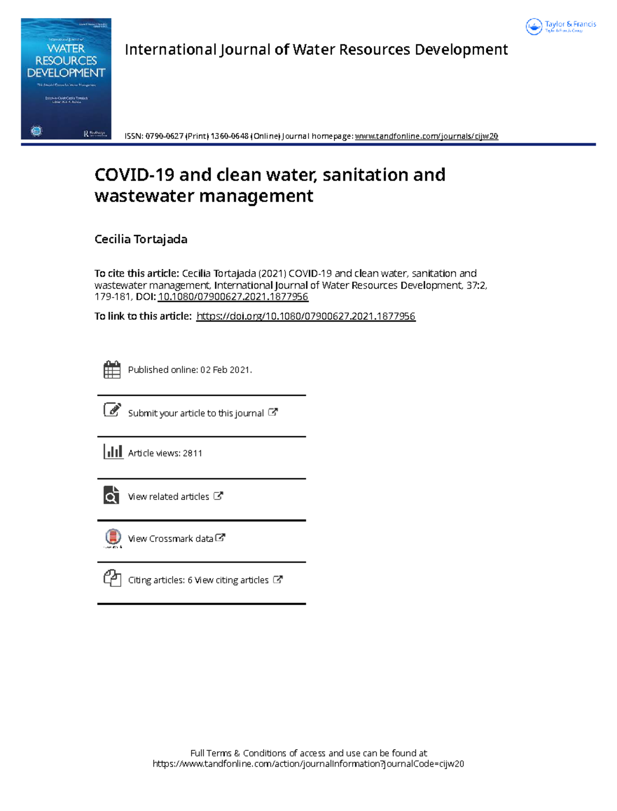 International Journal of Water Resources Development: Covid-19 & Clean ...