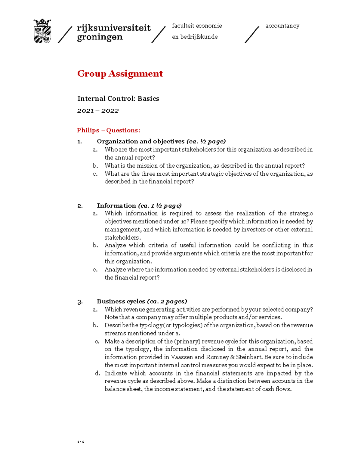 Philips Group Assignment Qs: Internal Control 2021/2022 Analysis ...