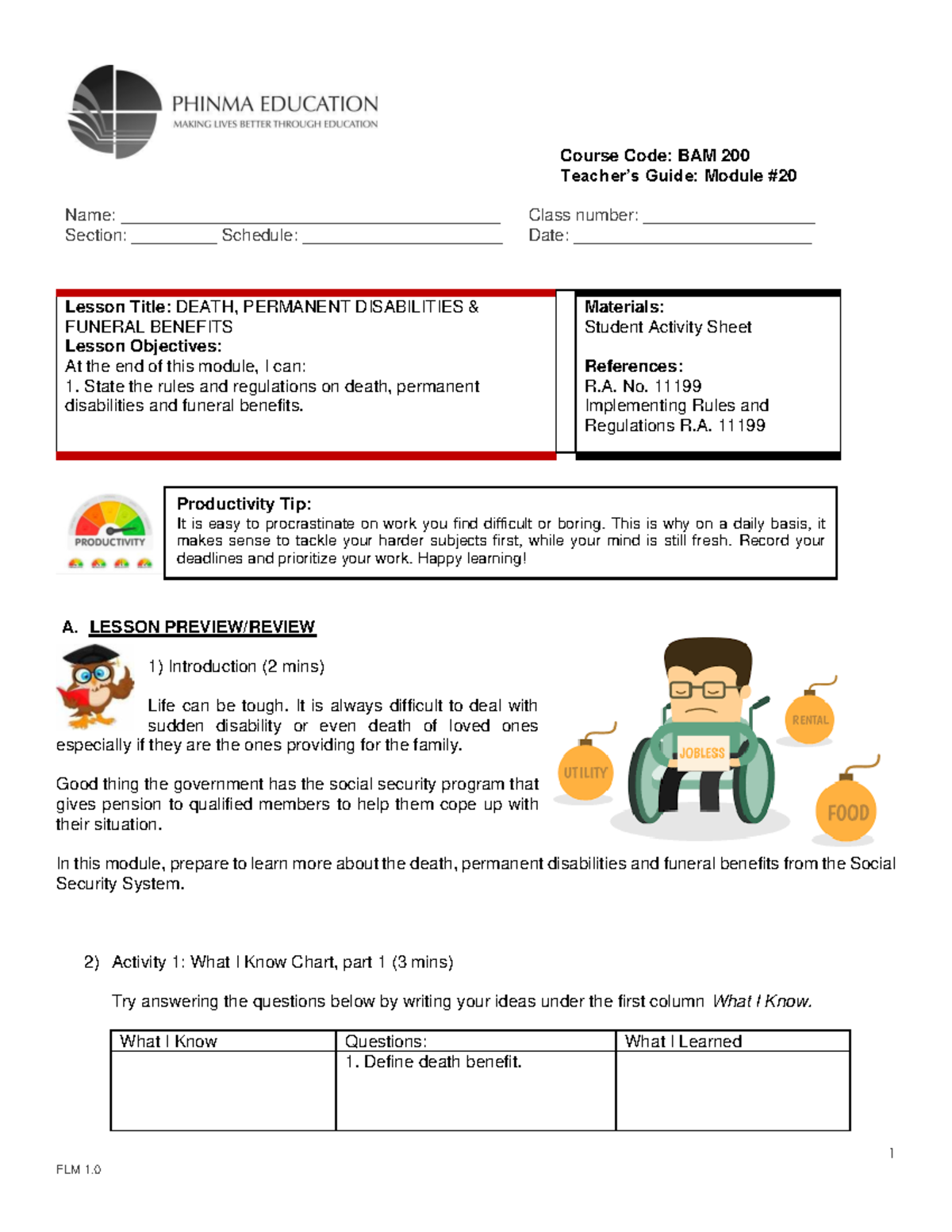 BAM 200 Lesson: Death, Permanent Disabilities & Funeral Benefits Guide ...