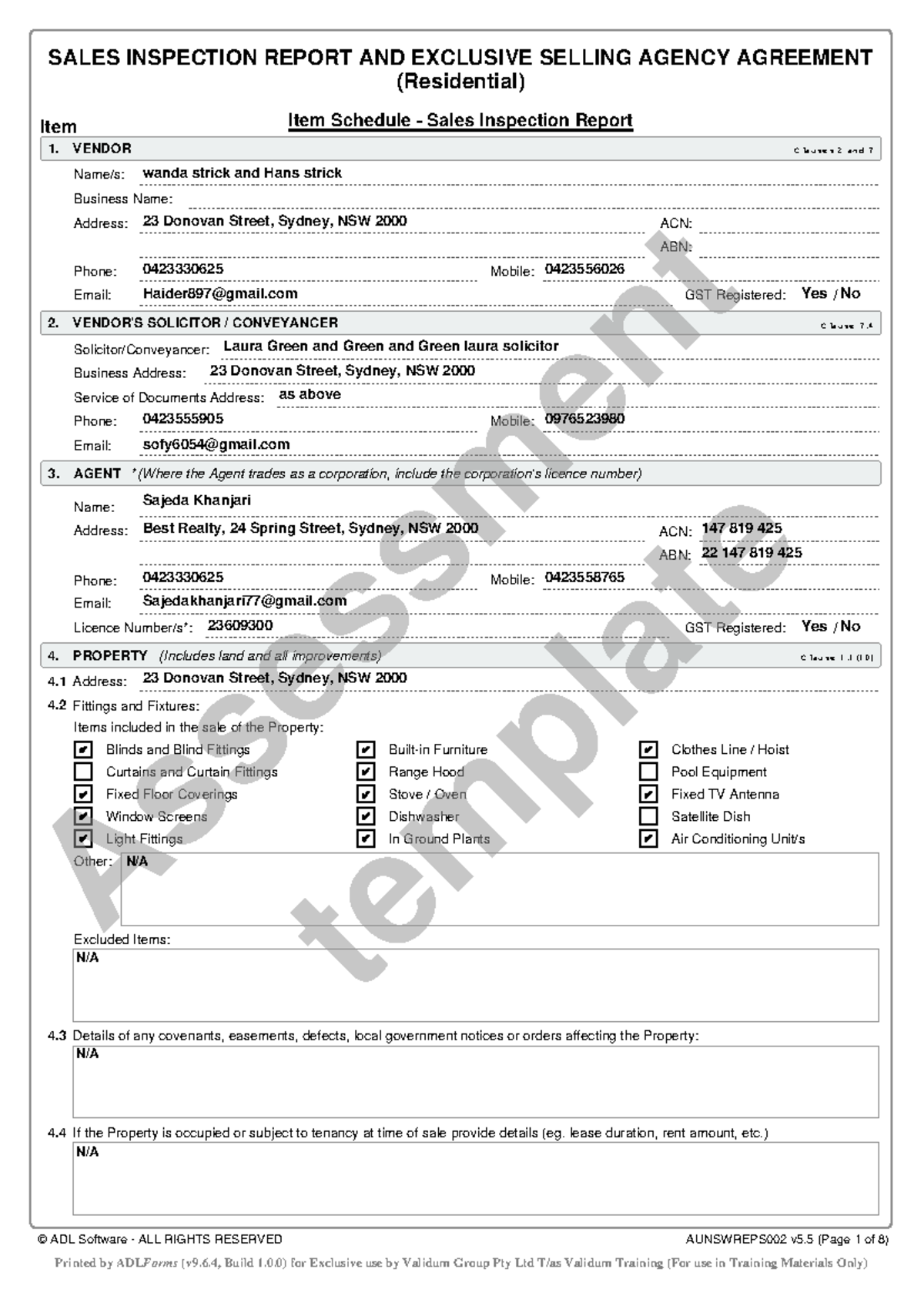 Sales Inspection Report & Exclusive Selling Agency Agreement ...