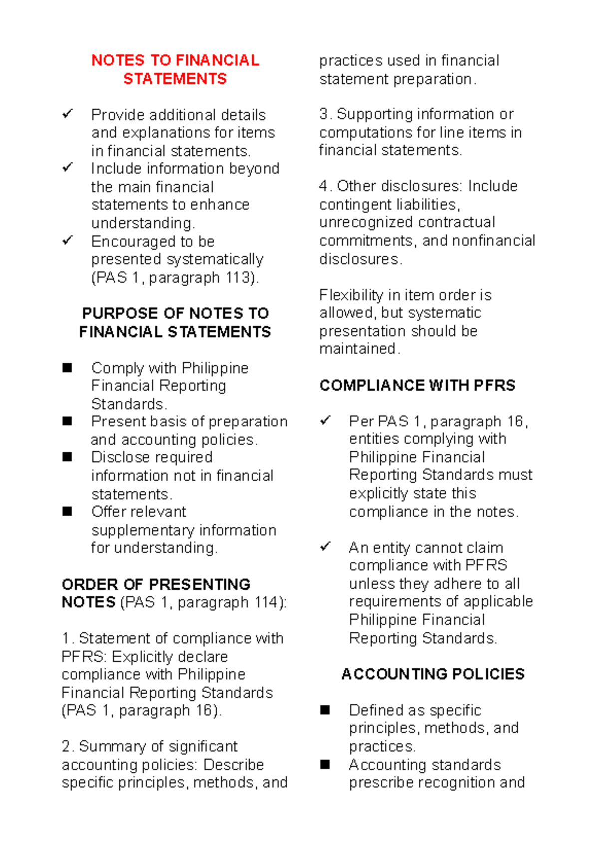 Comprehensive Notes to Financial Statements (ACCT 101) - Studocu