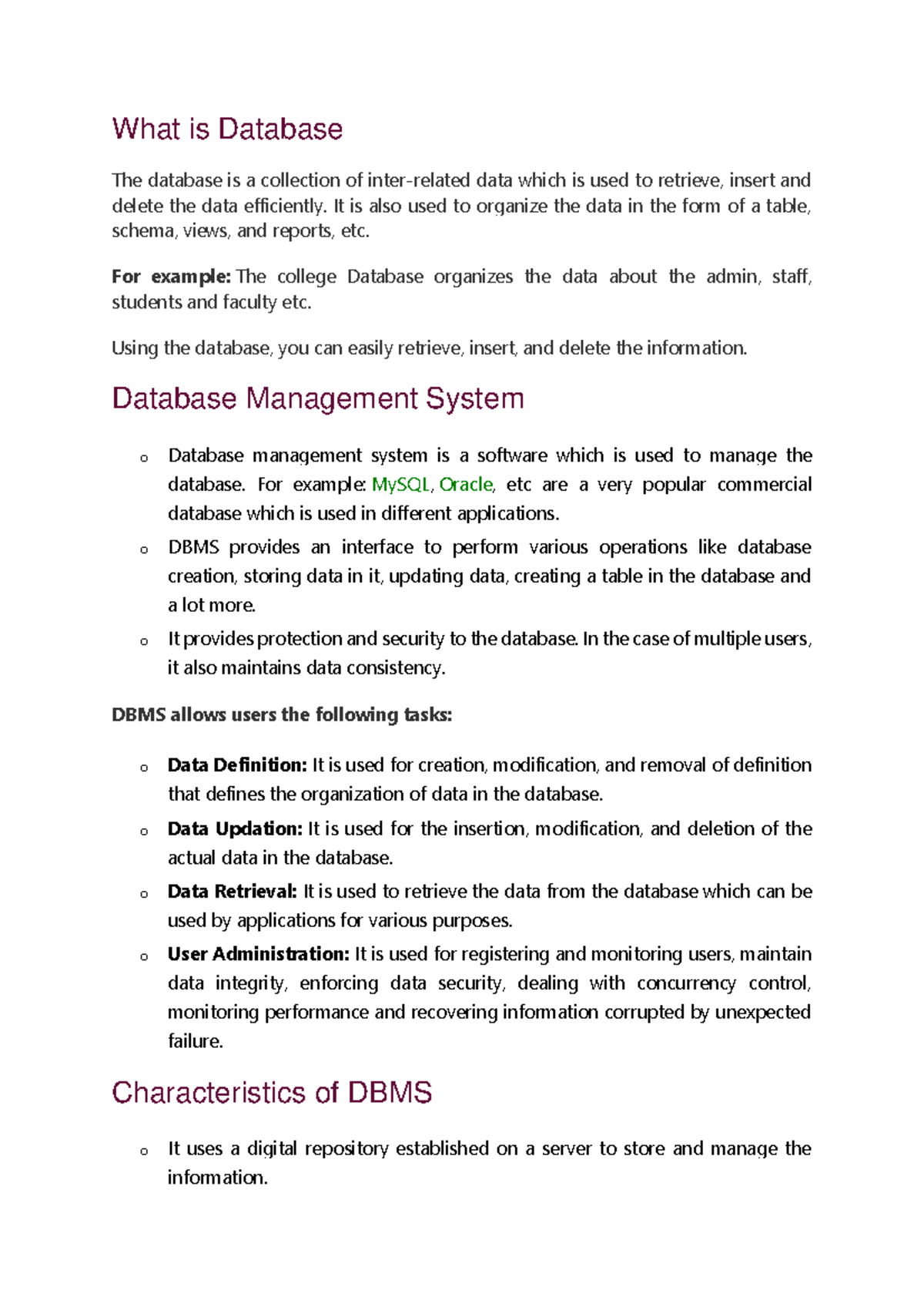 DBMS Notes: Understanding Database Management Systems and Their Roles ...