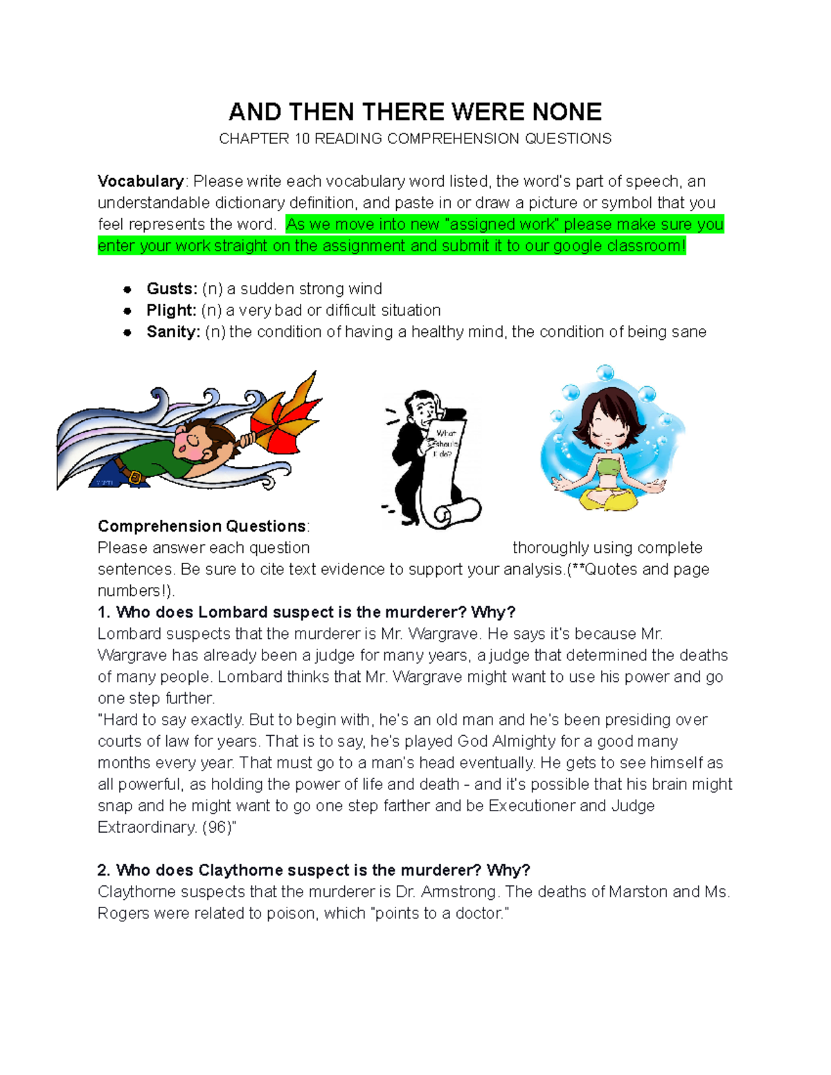 Chapter 10 Questions - AND THEN THERE WERE NONE CHAPTER 10 READING ...