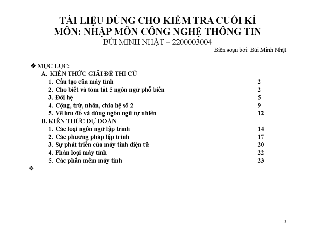 Tài liệu - Nmcntt - Nope - TÀI LIỆU DÙNG CHO KIỂM TRA CUỐI KÌ MÔN: NHẬP ...