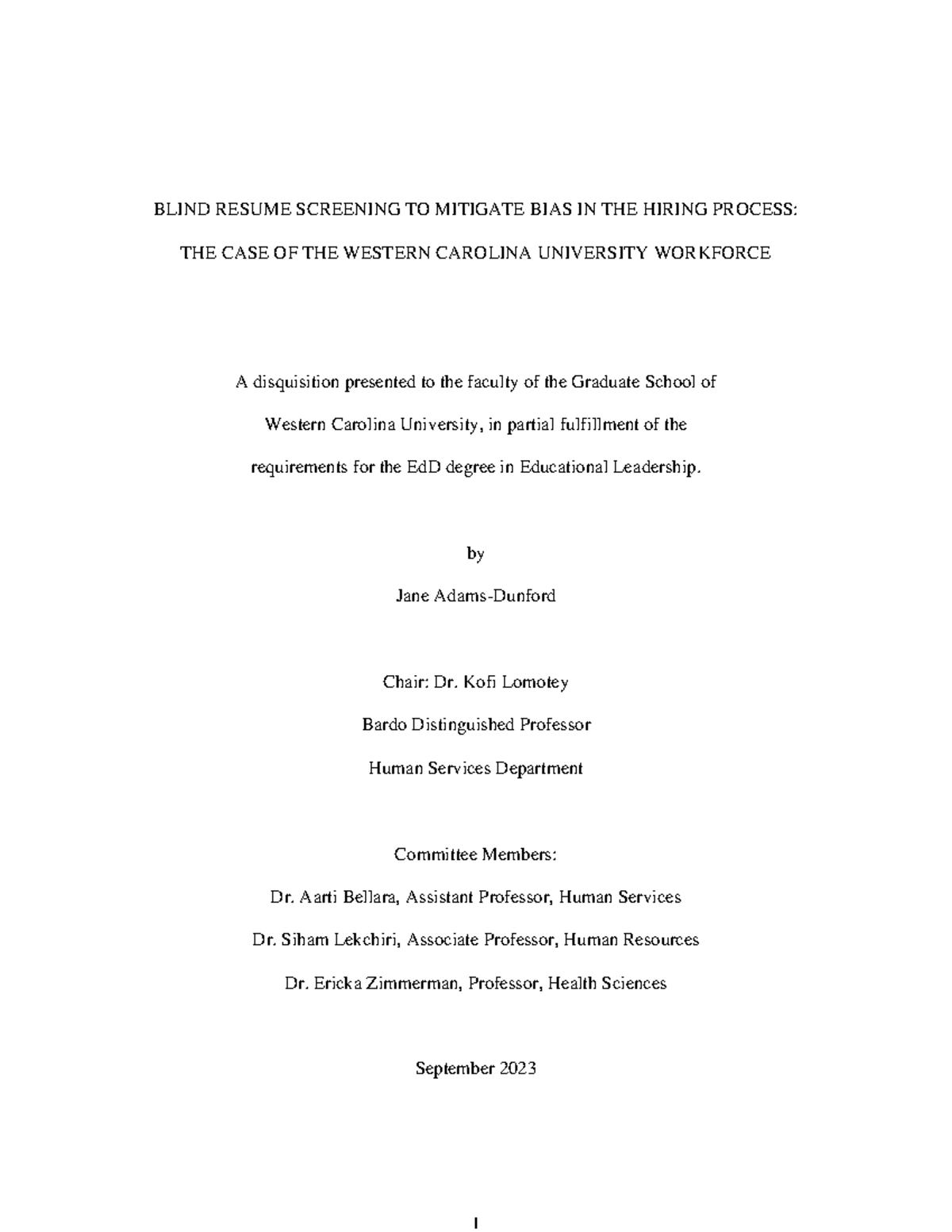 BLIND RESUME SCREENING TO REDUCE BIAS IN HIRING AT WCU: A STUDY - Studocu