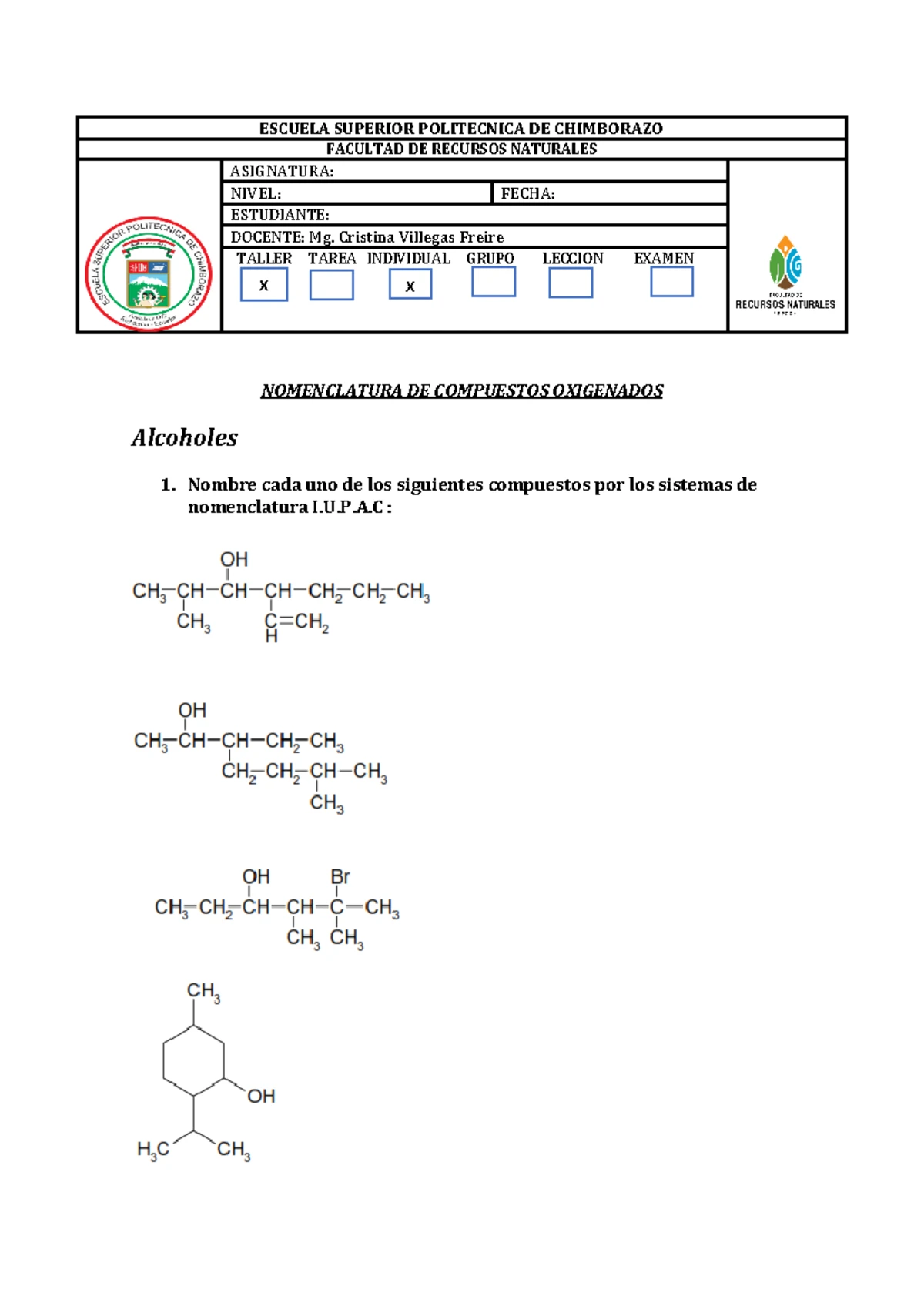 Ejercicios de Nomenclatura: Alcanos, Alquenos y Alquinos CH 101 - Studocu