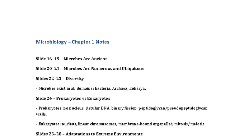 Microbiology Chapter 1: Ancient Microbes and Their Diversity - Studocu