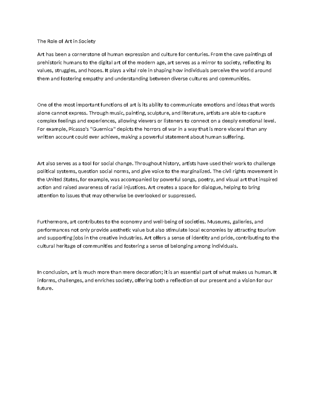 The Impact of Art on Society: Reflection and Change - Studocu