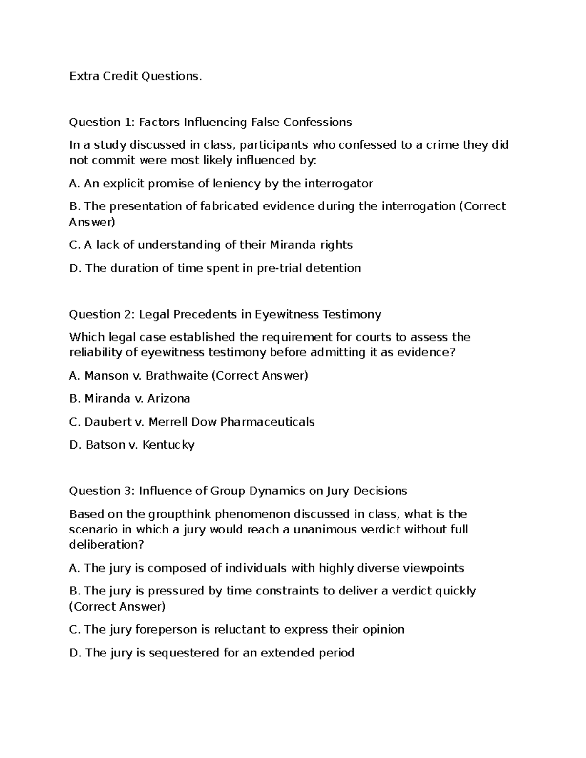 SOP4842 Extra Credit - Extra Credit Questions. Question 1: Factors ...