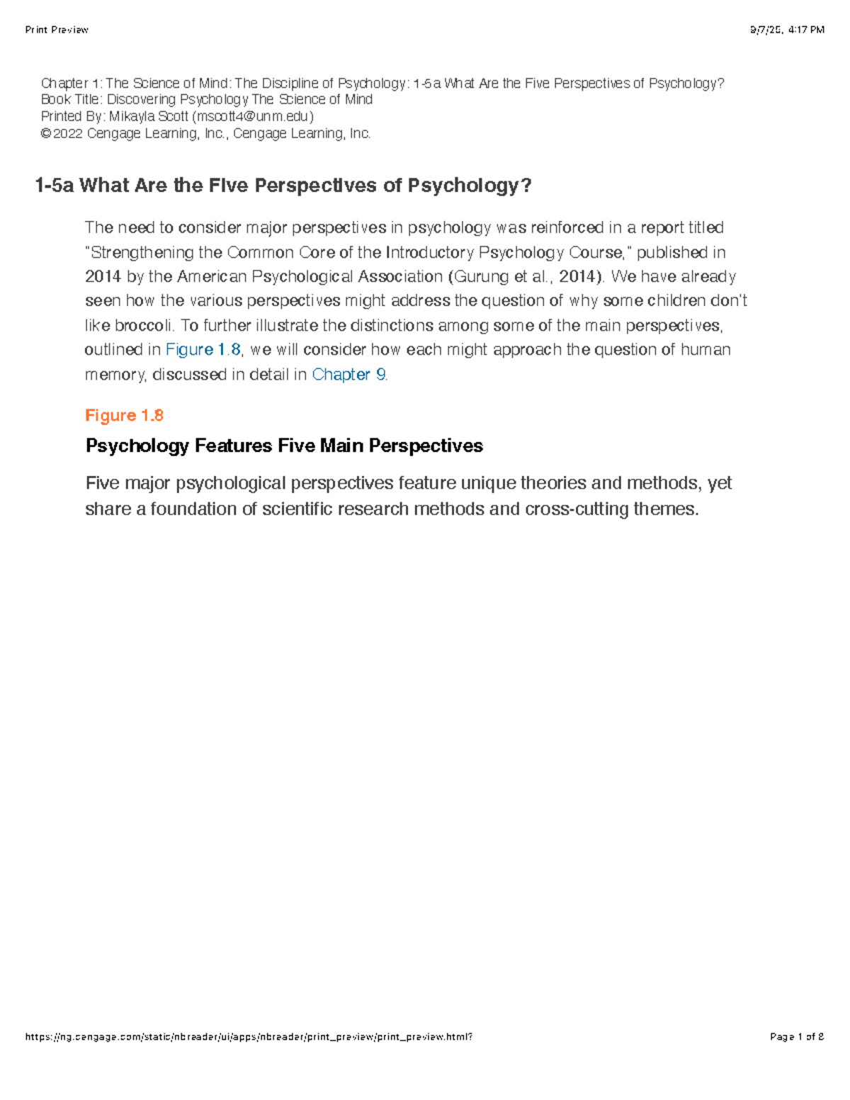 Chapter 1: Exploring the Five Major Perspectives of Psychology (PSY 101 ...