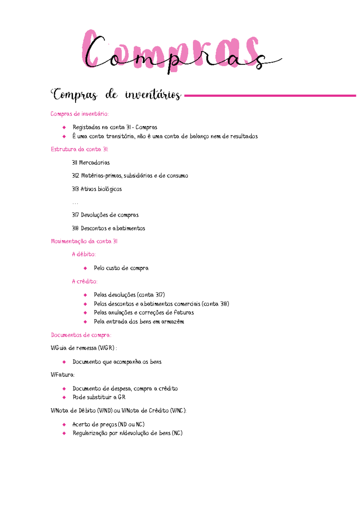 Resumo de Compras - Contabilidade Financeira - Curso ABC123 - Studocu