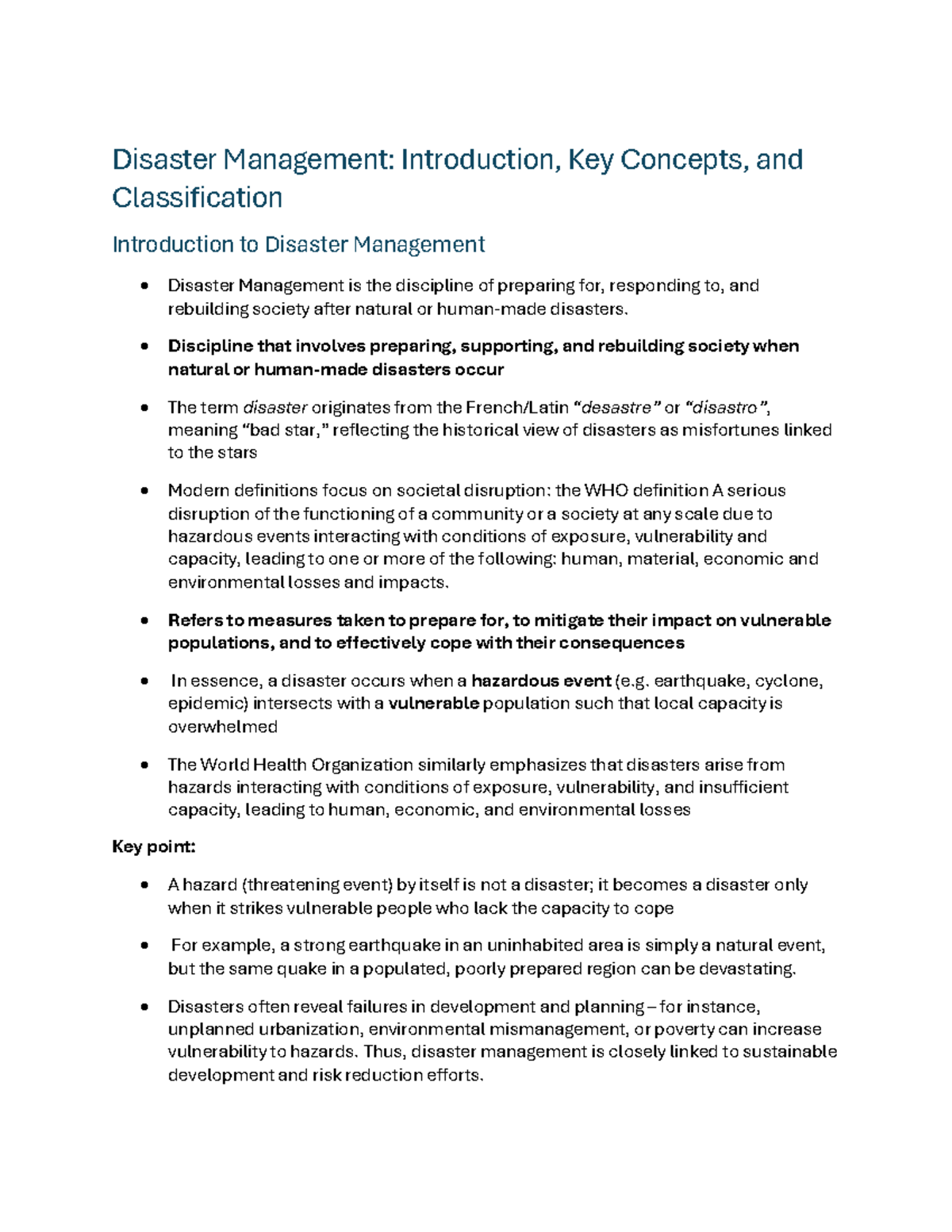 Disaster Management: Key Concepts and Cycle Overview (DM101) - Studocu