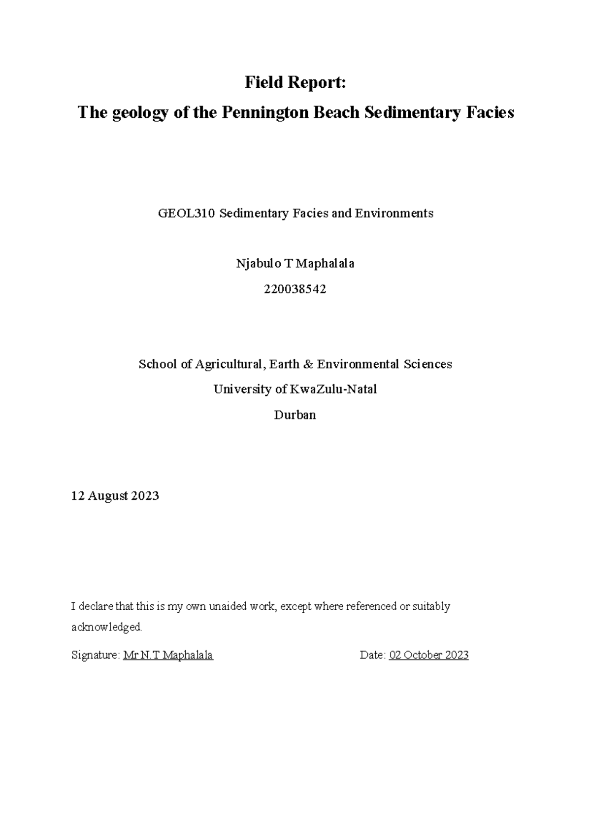 22003 8542 GEOL310Report - Field Report: The geology of the Pennington ...
