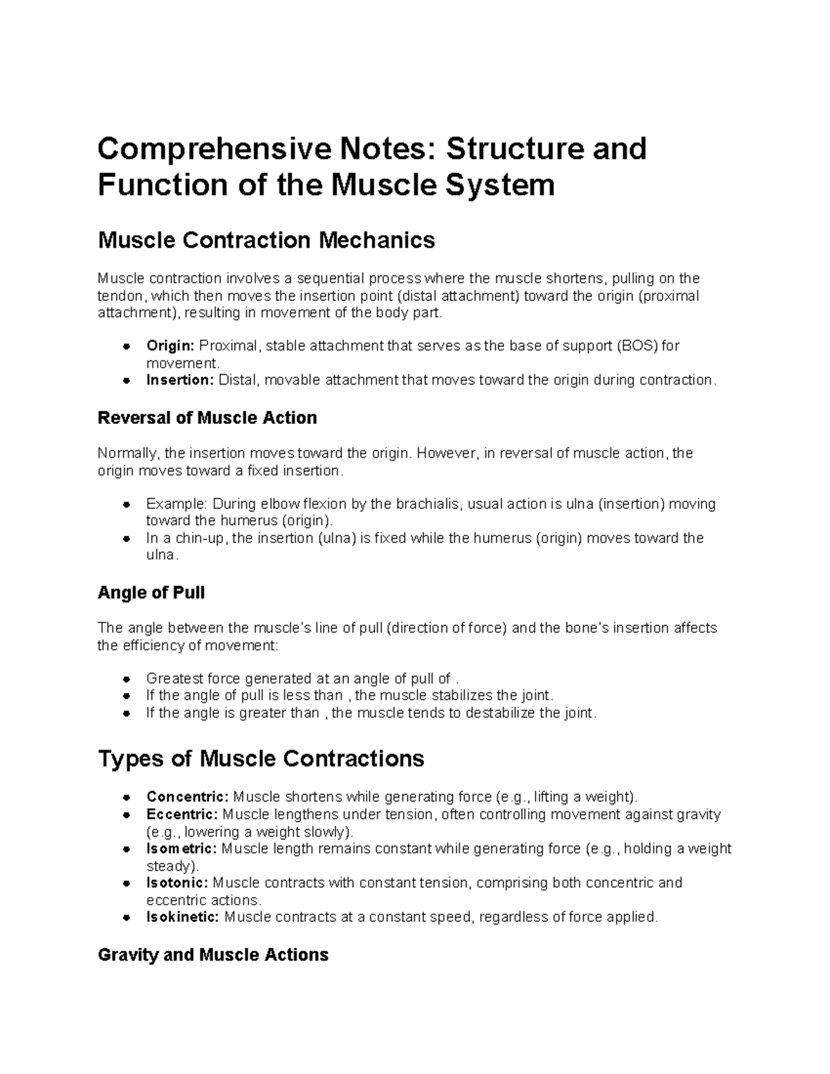 Muscle System Structure & Function: Comprehensive Study Notes - Studocu