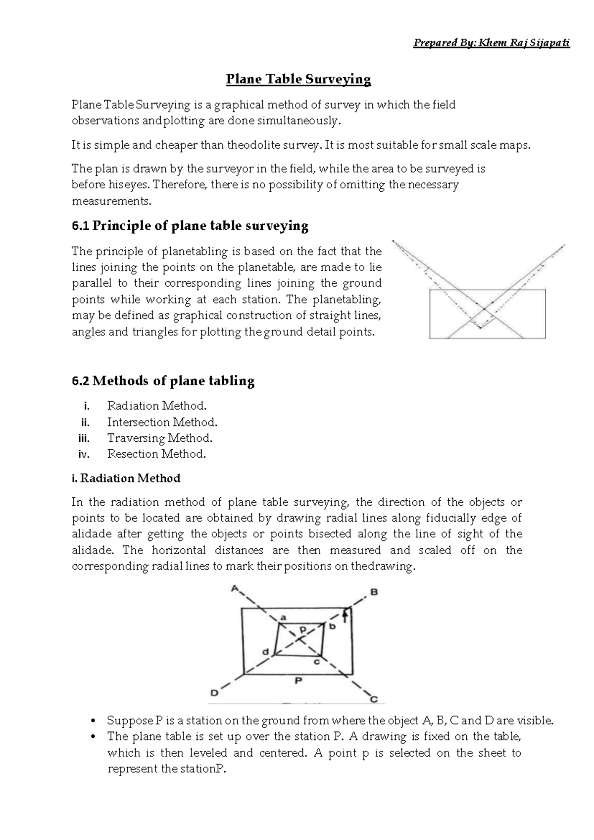 Plane Table Surveying Methods and Principles - Khem Raj Sijapati - Studocu