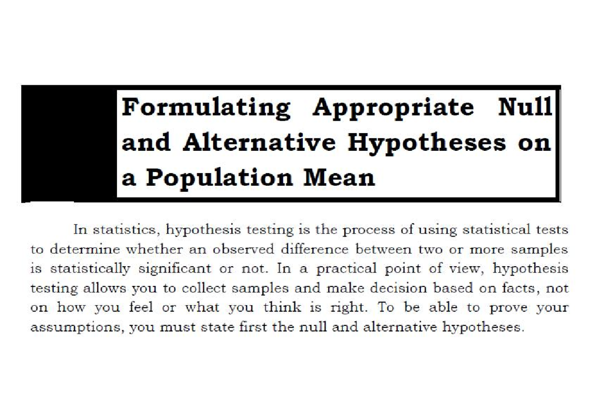 07 Formulating Null and Alternative Hypotheses for Population Mean - Formulating Appropriate ...