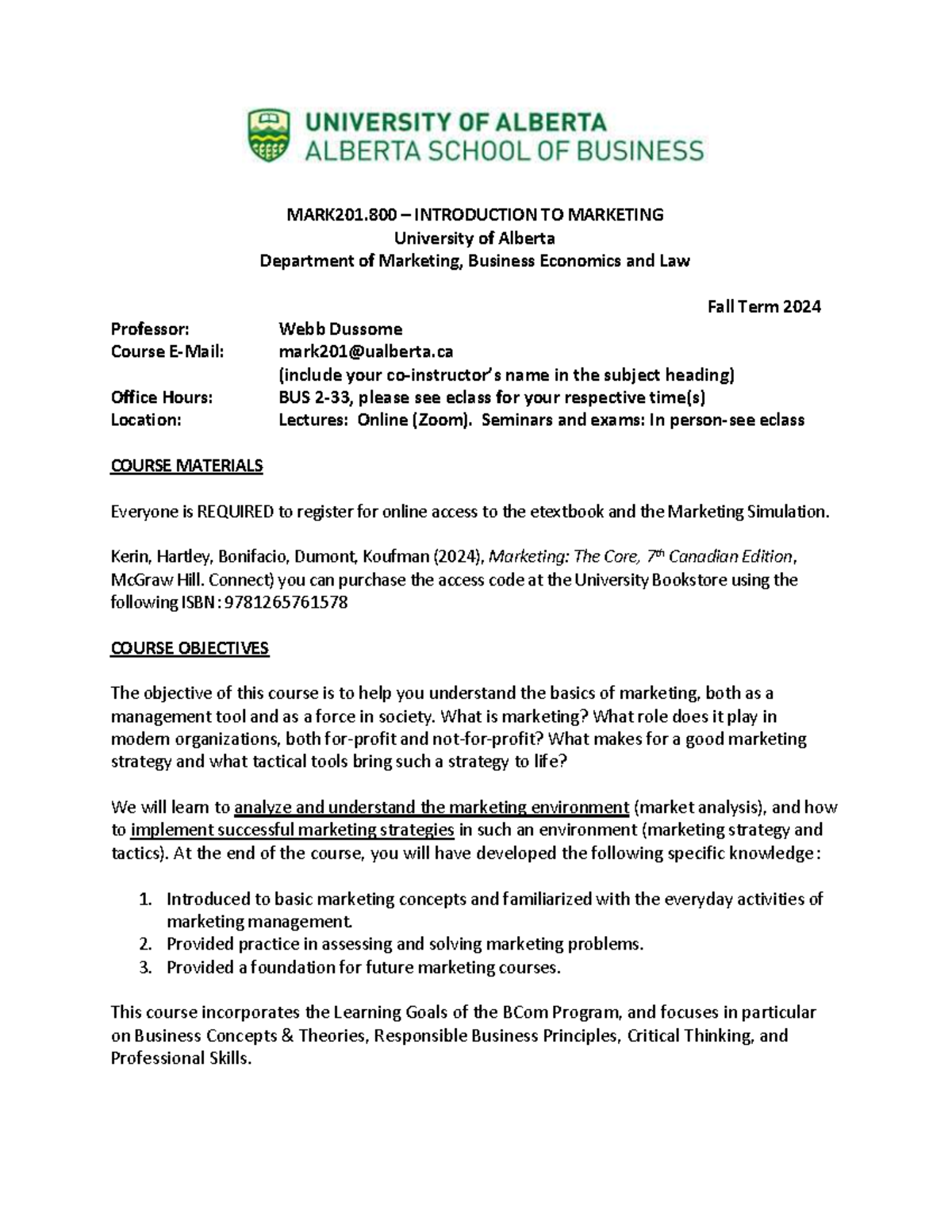 Syllabus for MARK 201.800 - Introduction to Marketing Fall 2024 - Studocu
