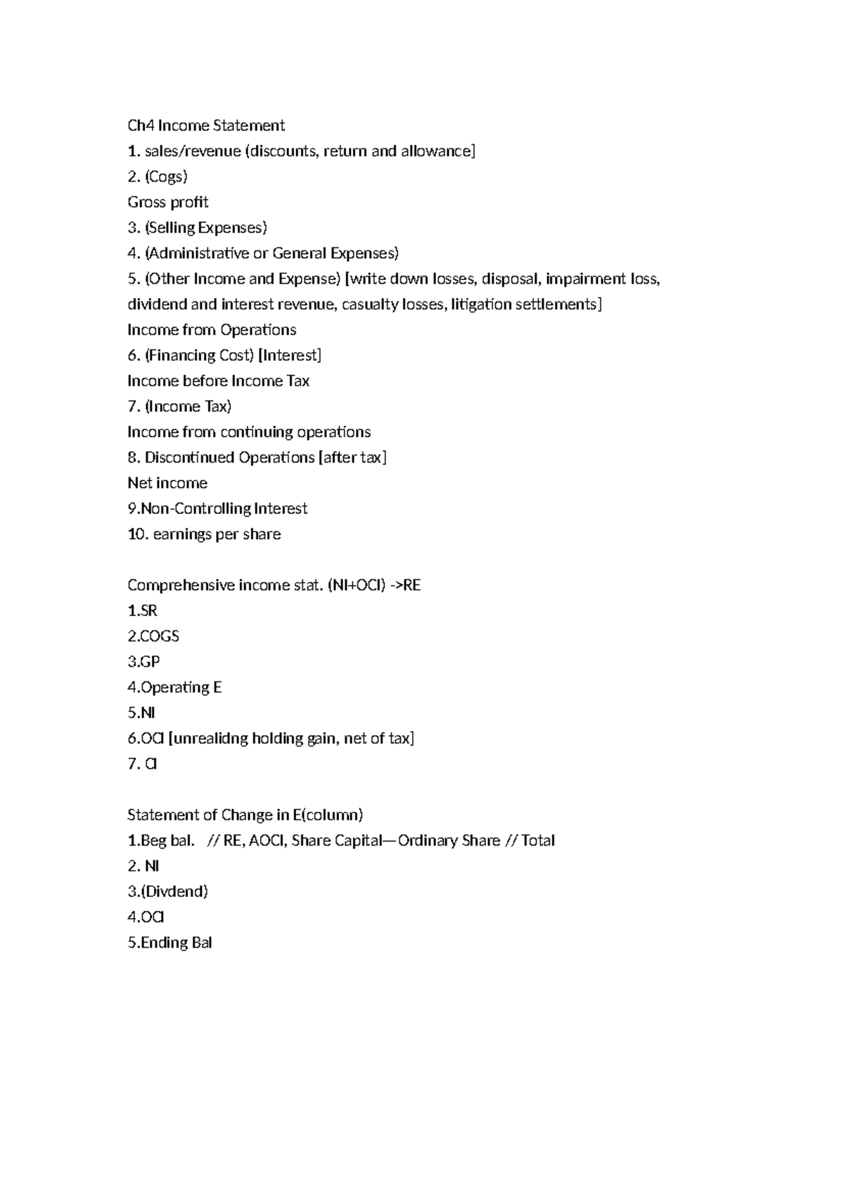 Acct 3010 cheat sheet - notes - Ch4 Income Statement sales/revenue ...