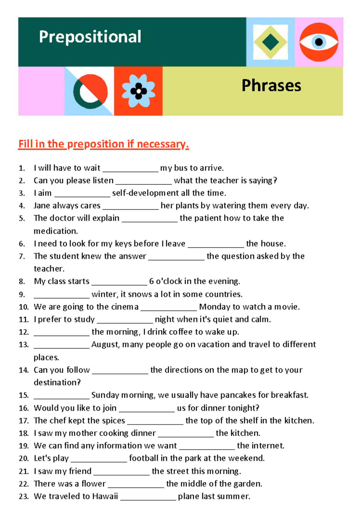 Prepositional Phrases Practice - Key Included - Studocu