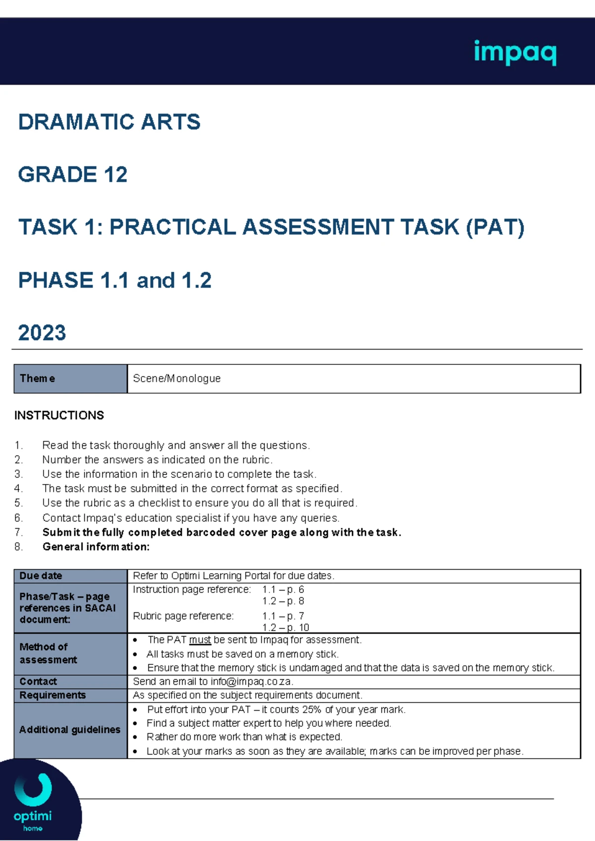 Grade 9 Creative Arts Drama Term 2 Common Assessment Task 2022 - Studocu