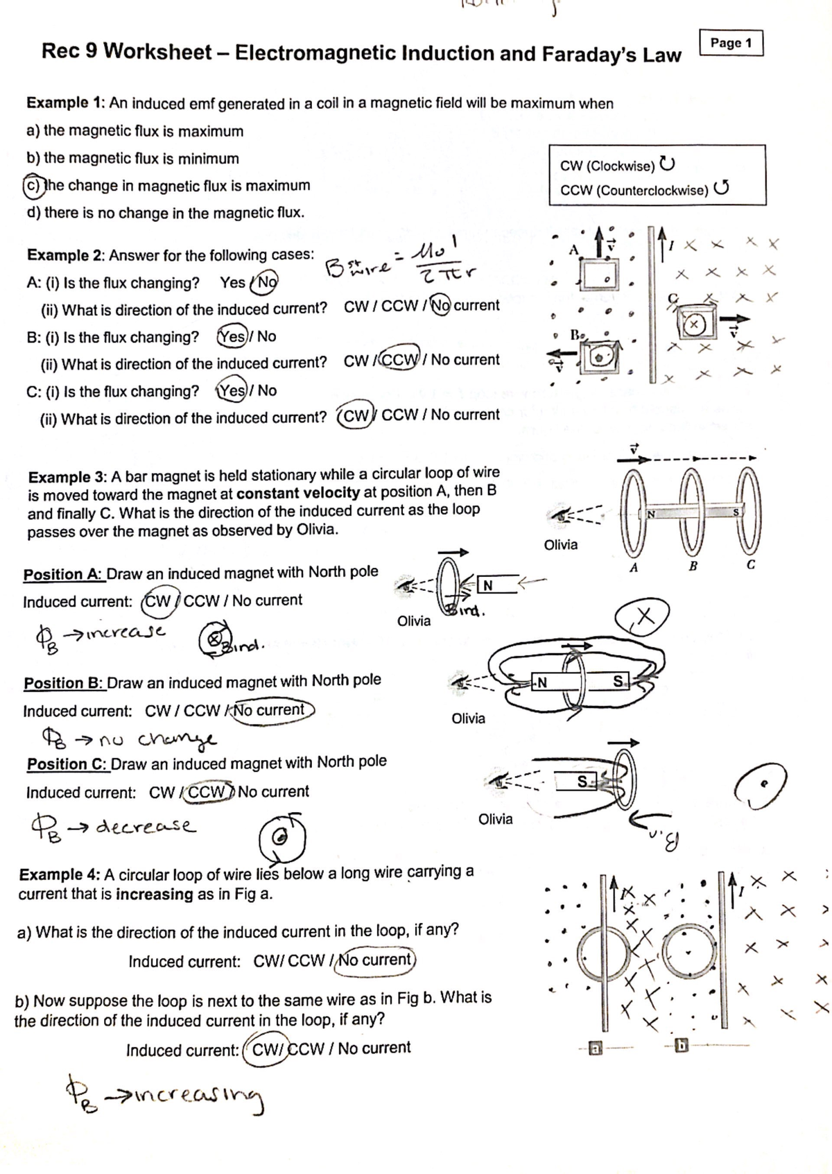 Rec 9 Complete - Page 1 Rec 9 Worksheet Electromagnetic Induction and ...