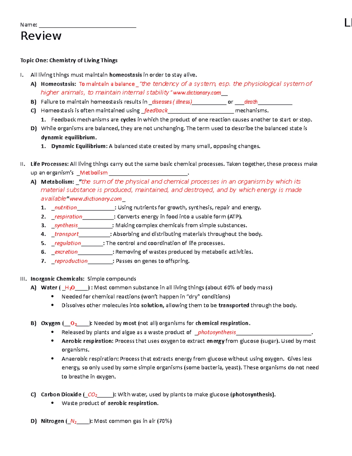 Regents review packet 2021-2022 - The Living Environment (Biology ...
