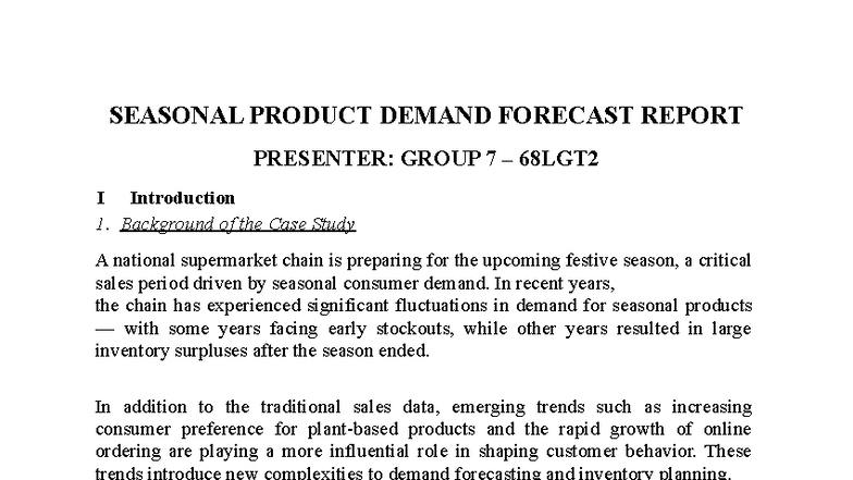 SEASONAL PRODUCT DEMAND FORECAST REPORT 68LGT2 - GROUP 7 - Studocu