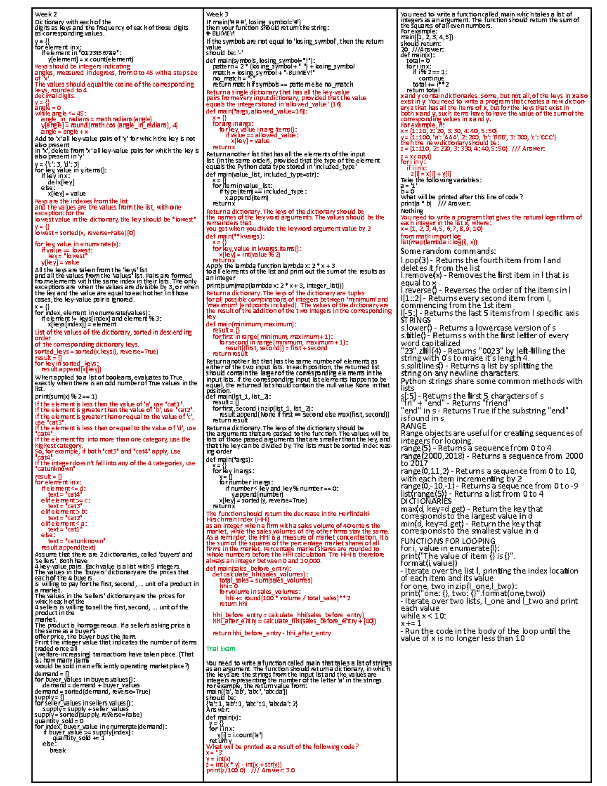 Python (CS101) Midterm Cheat Sheet: Key Concepts and Code Snippets - Studeersnel