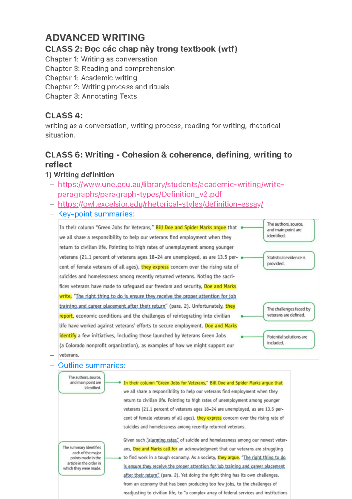 ADVANCED WRITING CLASS 2: Chapter Insights and Argument Analysis - Studocu