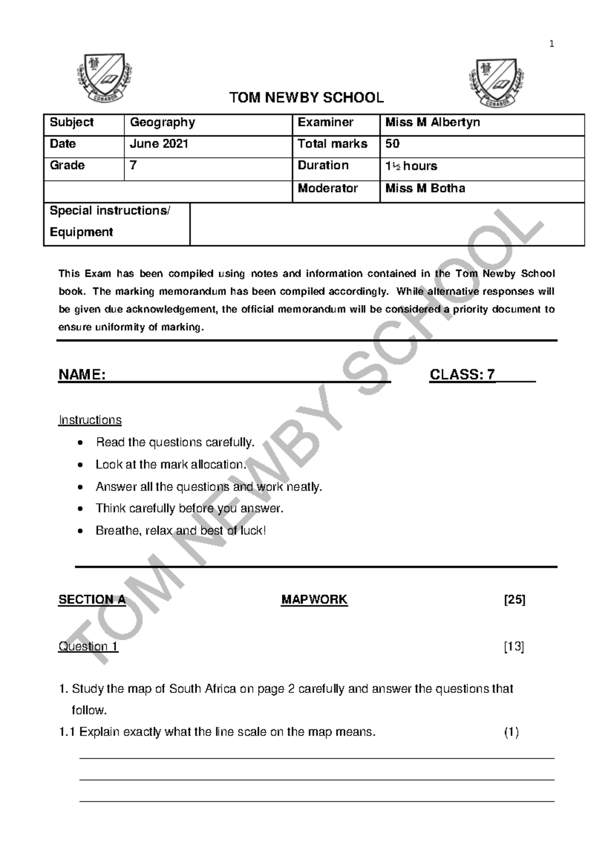 Grade 7 Geography Exam - Natural Disasters Focus - June 2021 - Studocu
