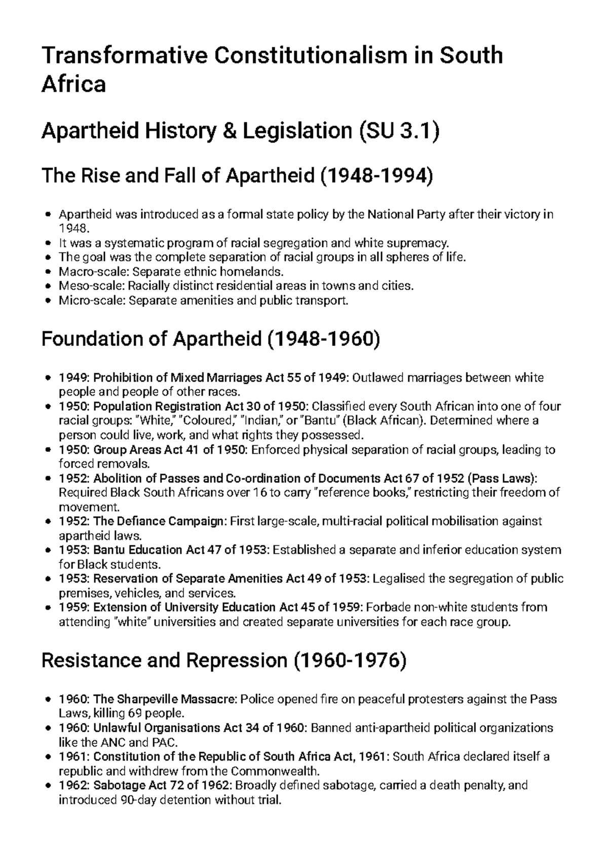 Constitutional Transformation in South Africa: SU 3.1 & 3.2 Overview ...