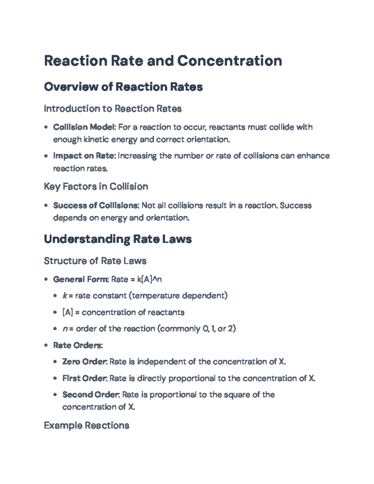 CHEM 101: Reaction Rates & Concentration Calculations Overview - Studocu