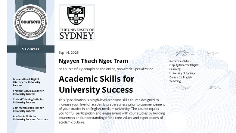 Academic Skills for University Success: Specialization Overview - Studocu
