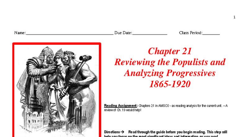Chapter 21 Review: Populists & Progressives Analysis (AMSCO) - Studocu