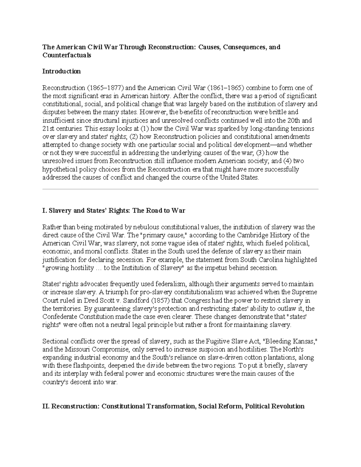 The American Civil War & Reconstruction: Causes and Impacts (HIST ...