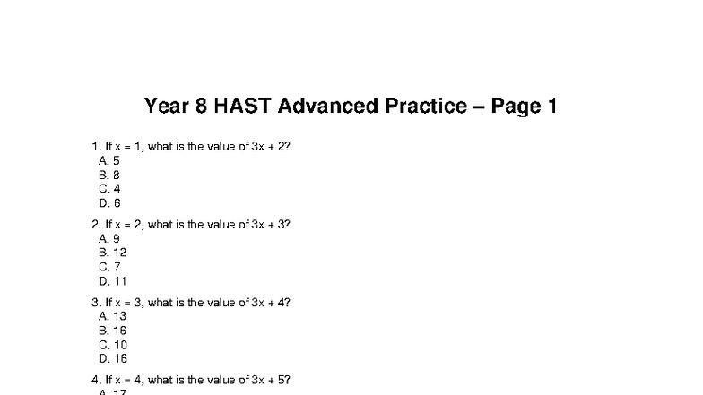 Yr 8 HAST Advanced Practice: Math Problems & Water Leak Scenarios - Studocu