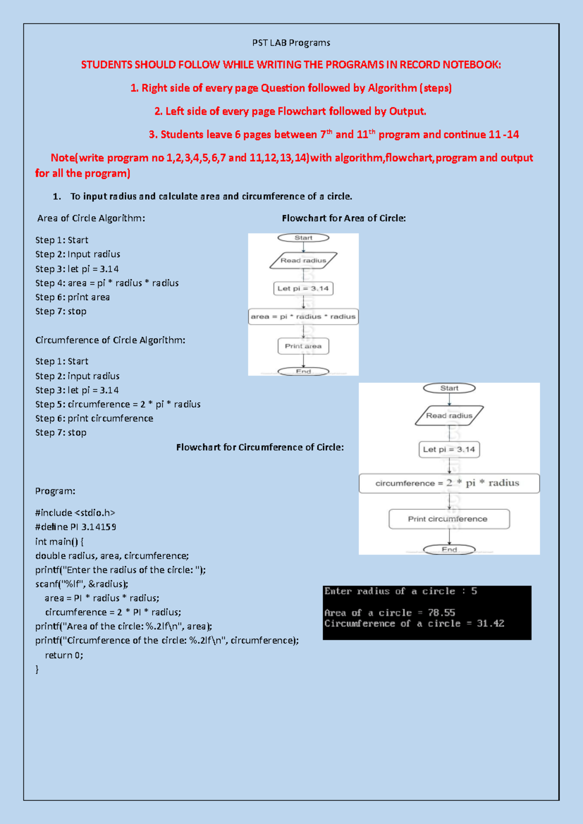 C LAB Programs(1-7 and 11-14) - PST LAB Programs STUDENTS SHOULD FOLLOW ...