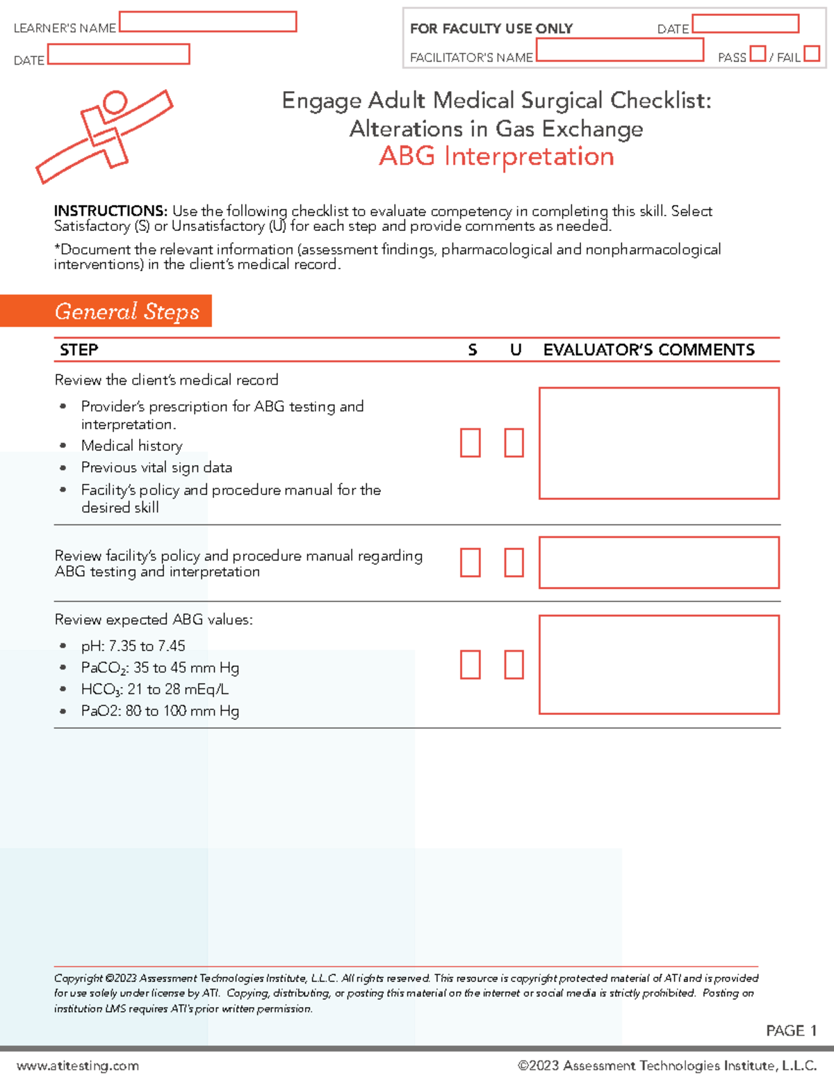Engage Adult Medical Surgical Checklist L06: ABG Interpretation Guide ...