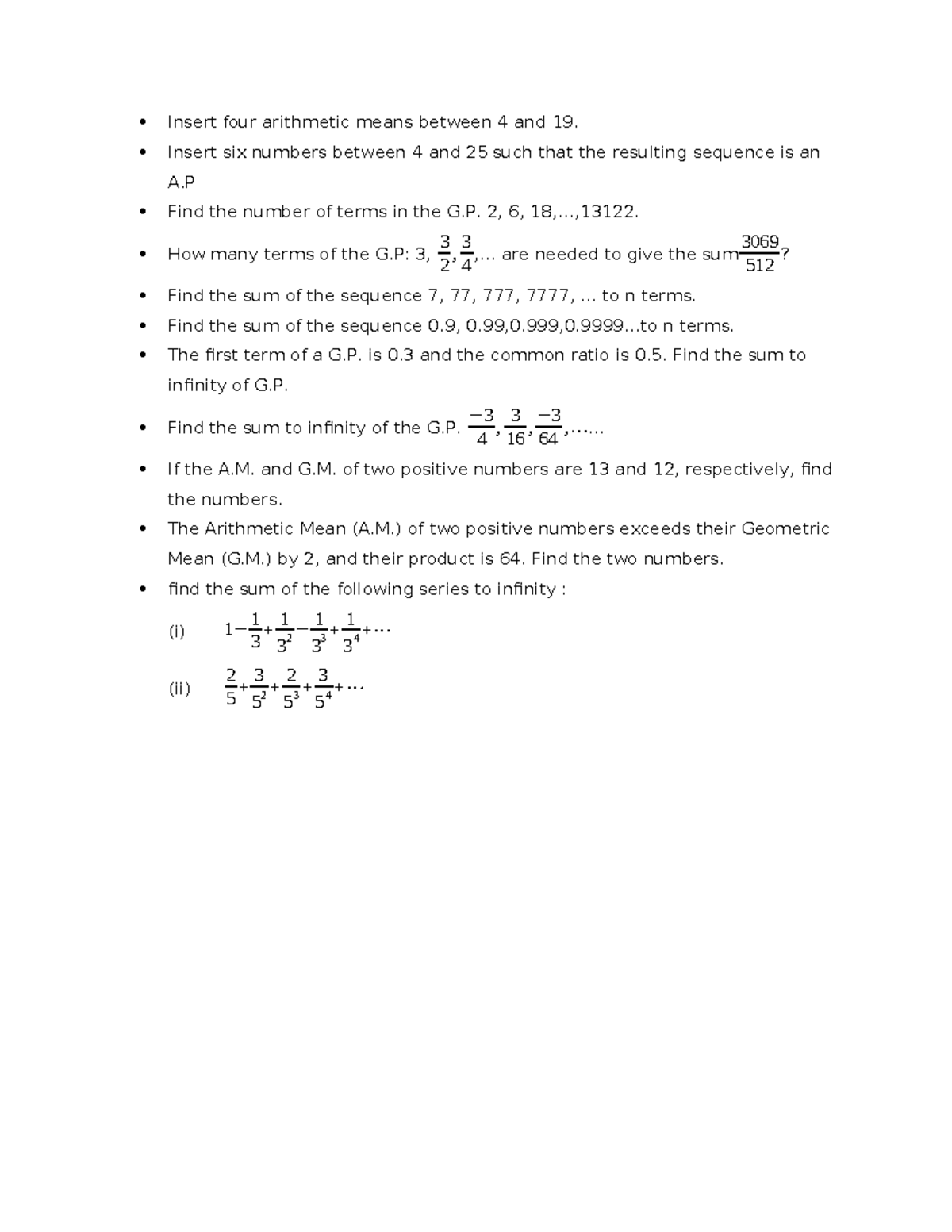 Arithmetic & Geometric Means: A.P. & G.P. Problems (MATH 101) - Studocu